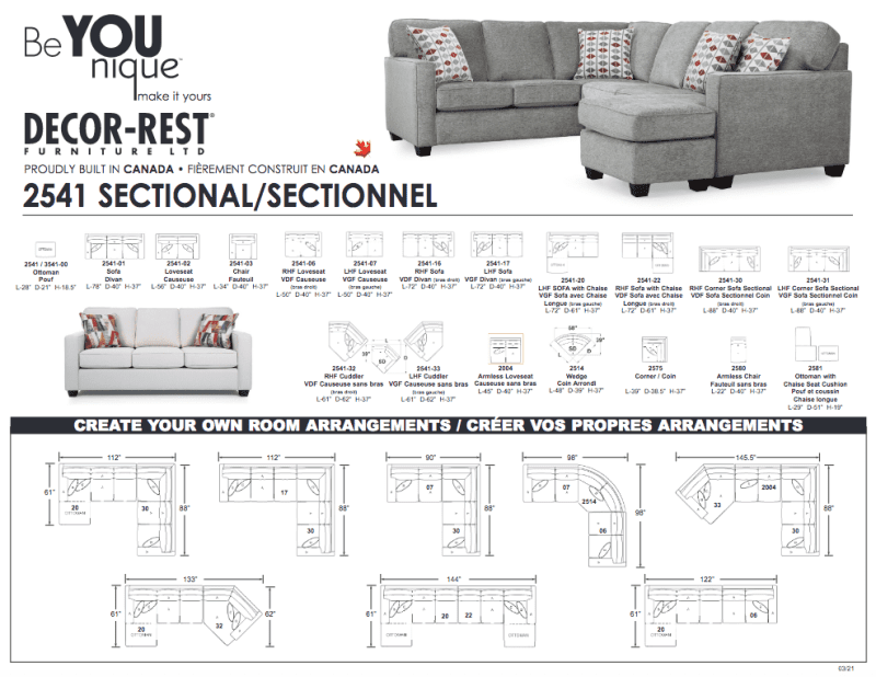 2541 Sectional, Sofa, Love, Chair - DECOR-REST - L Furniture Kelowna